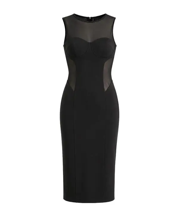 Patrizia Pepe Mesh-panelled Corset-style Dress - Black