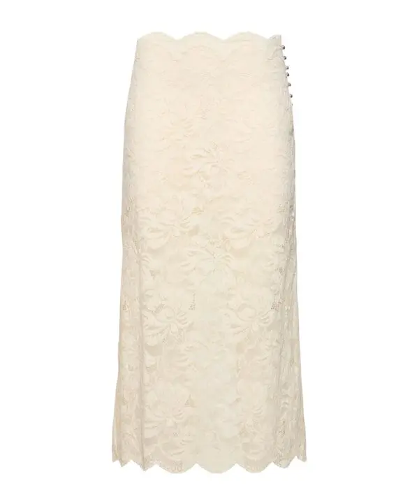 Rabanne High-waist Floral Lace Midi Skirt - Ivory