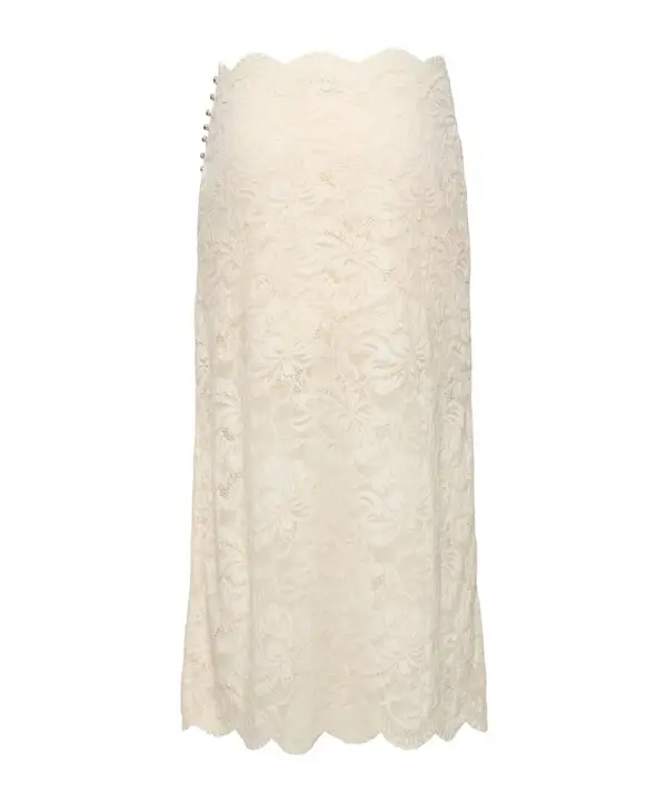 Rabanne High-waist Floral Lace Midi Skirt - Ivory