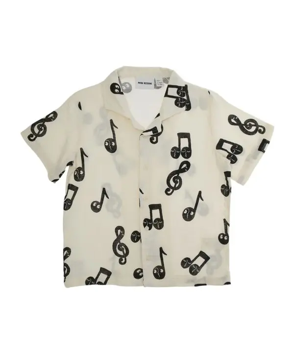 MINI RODINI Musical Note Print Muslin Shirt