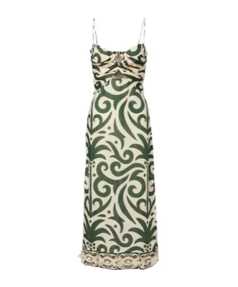 Johanna Ortiz Water Adventure Linen Midi Dress - Green