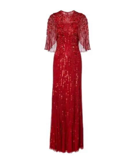 Jenny Packham Violetta Embellished Caped Gown - Red