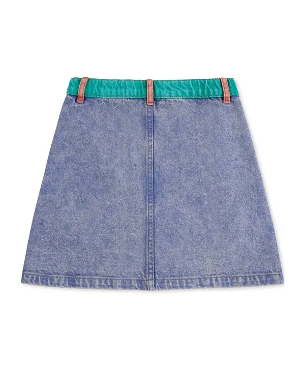 BOBO CHOSES Color-blocked Button-front Denim Skirt With Embroidered Logo