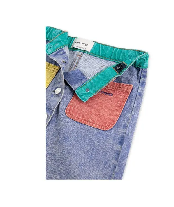 BOBO CHOSES Color-blocked Button-front Denim Skirt With Embroidered Logo