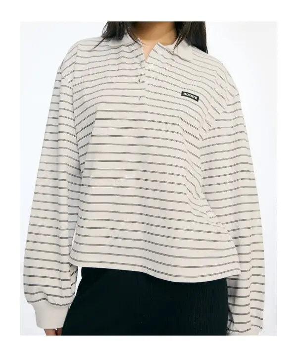 ROTATE BY BIRGER CHRISTENSEN Striped Long Sleeve Polo Top