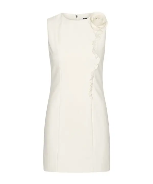 ROTATE BY BIRGER CHRISTENSEN Sleeveless Floral Embellished Ruffled Mini Dress - White