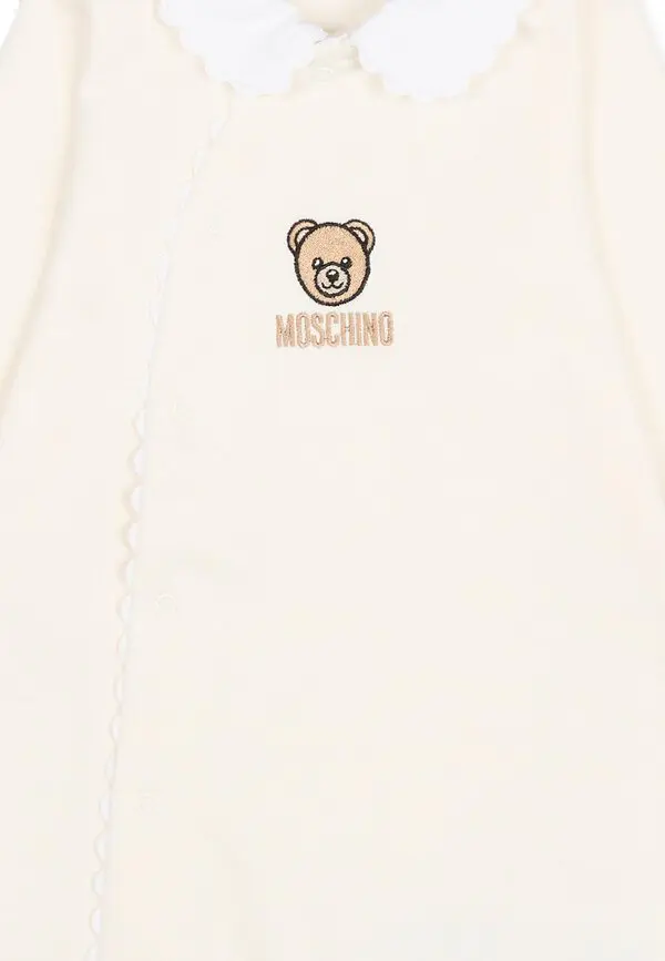 Moschino Teddy-embroidered Scallop-collar Babygrow