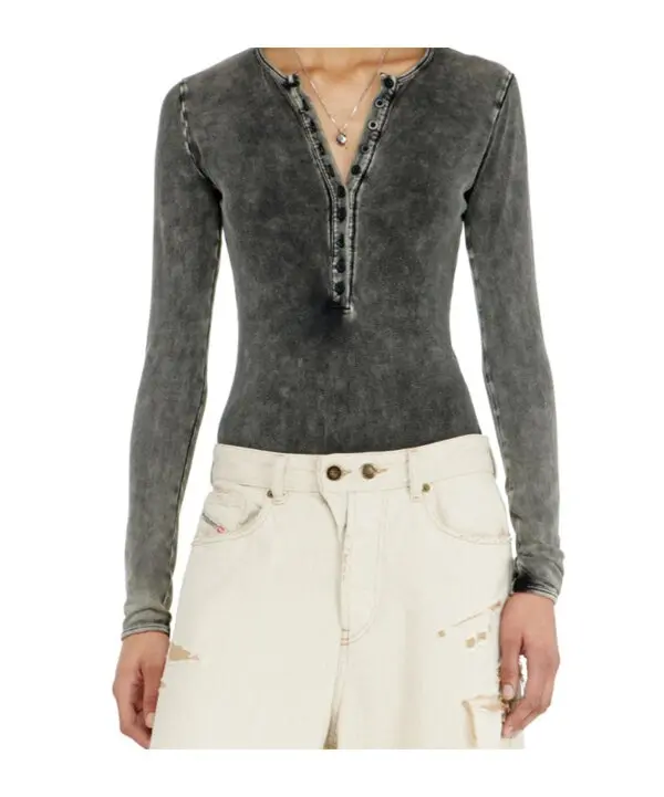 DIESEL® Cotton Bodysuit With Buttoned Front