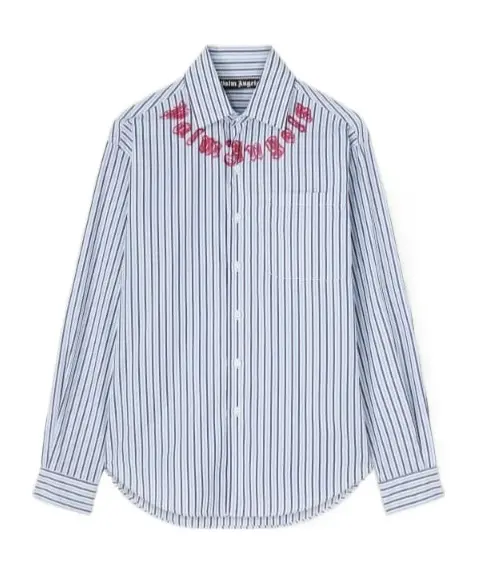 Palm Angels Logo Printed Striped Shirt - Blue