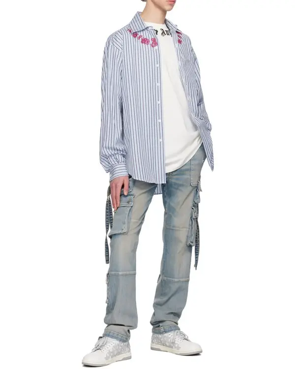 Palm Angels Logo Printed Striped Shirt