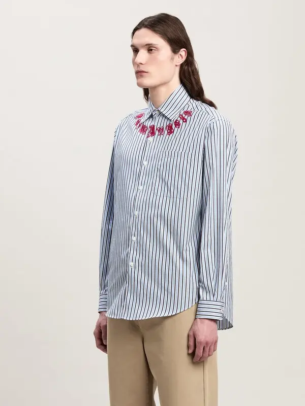 Palm Angels Logo Printed Striped Shirt