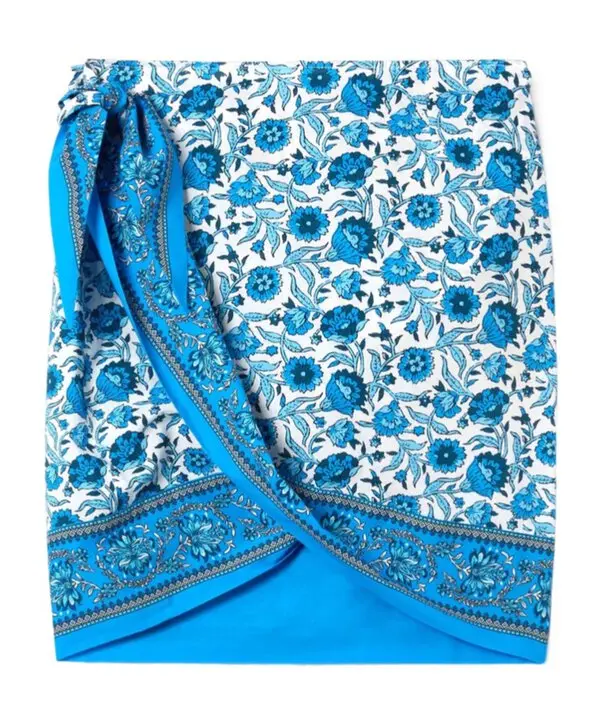 MC2 SAINT BARTH Angie Pareo Floral Batik Print Wrap Skirt - Blue
