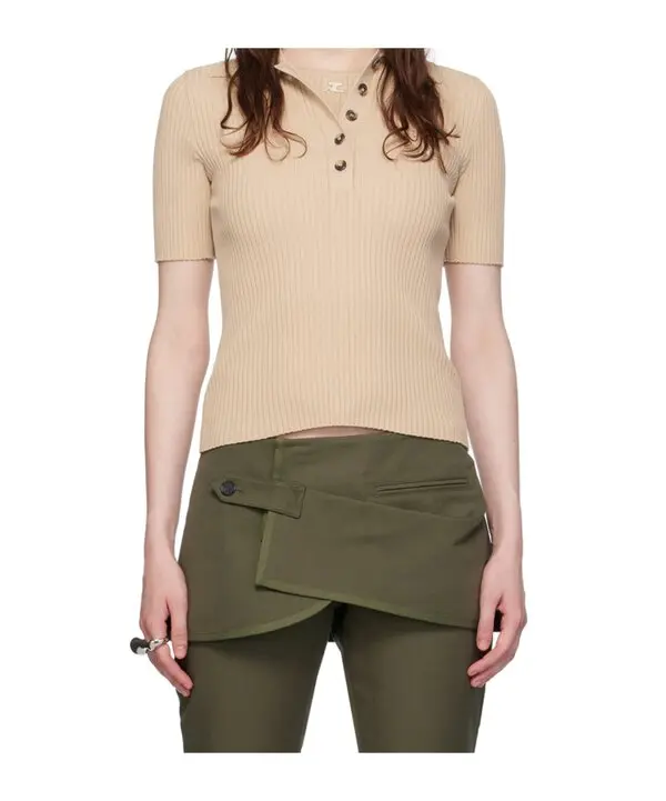 COURREGES Courrèges Rib Knit Polo Shirt - Nude