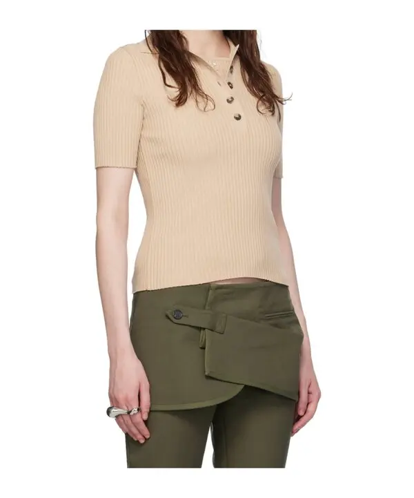 COURREGES Courrèges Rib Knit Polo Shirt - Nude