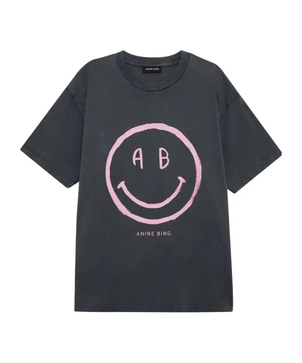 ANINE BING Printed Crew Neck Short Sleeve T-shirt - Washed Ash
