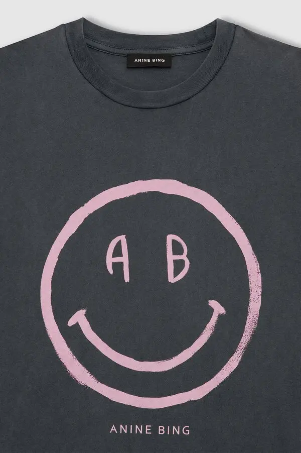 ANINE BING Smiley Print Cotton Blend T-shirt - Washed Ash