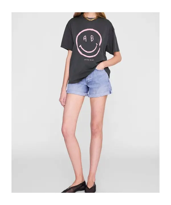 ANINE BING Smiley Print Cotton Blend T-shirt - Washed Ash