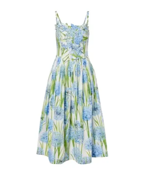 Oscar De La Renta Allium Floral Cotton-blend Midi Dress - Blue