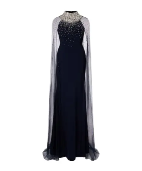 Jenny Packham Zadie Caped Embellished Gown - Black