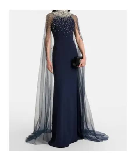Jenny Packham Zadie Embellished Tulle Cape Gown - Black
