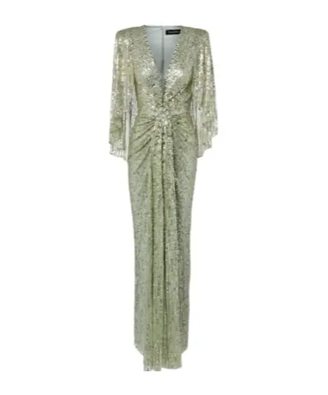 Jenny Packham Carrie Caped Embellished Gown - Green