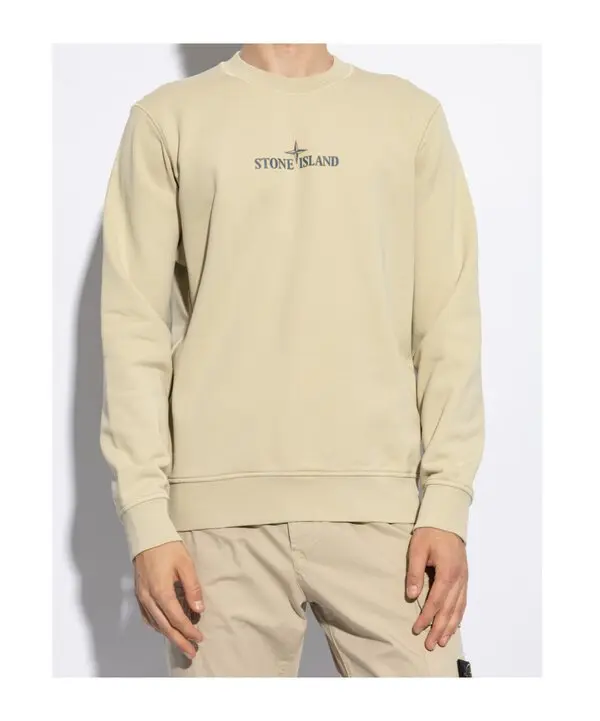 Stone Island Cotton Crewneck Sweatshirt With Logo - Plaster