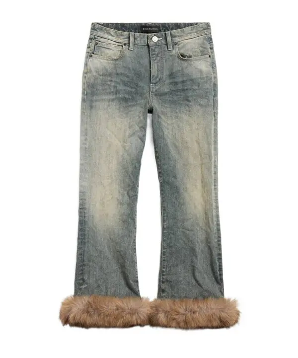 Balenciaga Fur Trim Flared Capri Pants - Gray