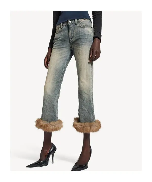 Balenciaga Fur Trim Flared Capri Pants