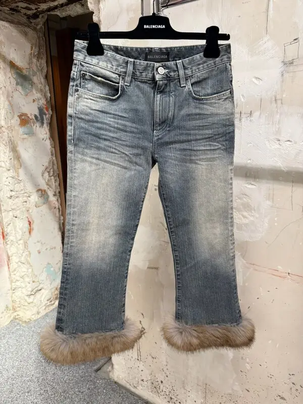Balenciaga Fur Trim Flared Capri Pants