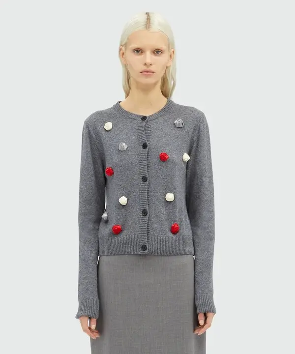 MSGM Rose-appliqué Buttoned Knitted Cardigan