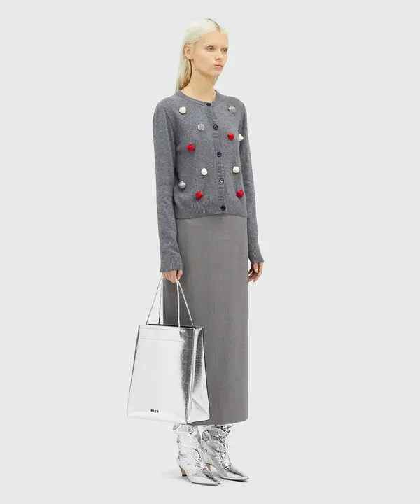 MSGM Rose-appliqué Buttoned Knitted Cardigan