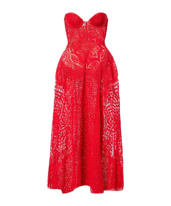 Magda Butrym Crochet Cotton Corset Dress - Red