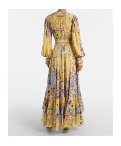 Camilla Floral Pattern Silk Crepe Long Dress