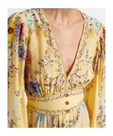 Camilla Floral Pattern Silk Crepe Long Dress