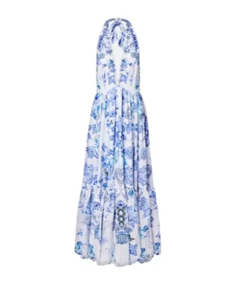 Camilla Embellished Halterneck Cotton Poplin Maxi Dress - Blue