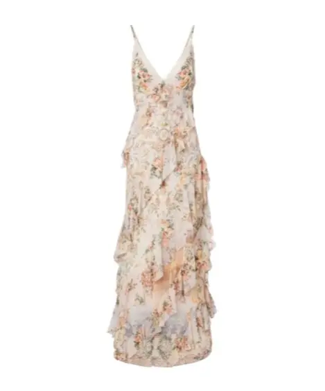 Camilla Embellished Floral Ruffled Silk Maxi Dress - Nude