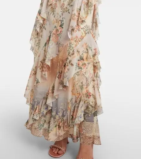 Camilla Embellished Ruffled Silk Floral Maxi Dress