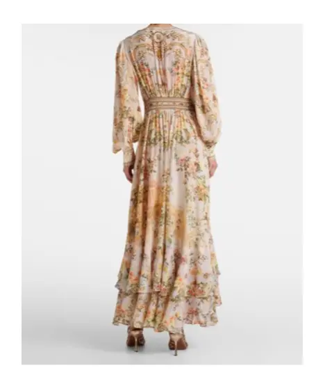 Camilla Floral Pattern Silk Crepe Long Dress