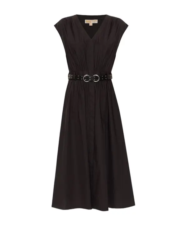 Michael Kors Stretched Poplin Belted Midi Dress