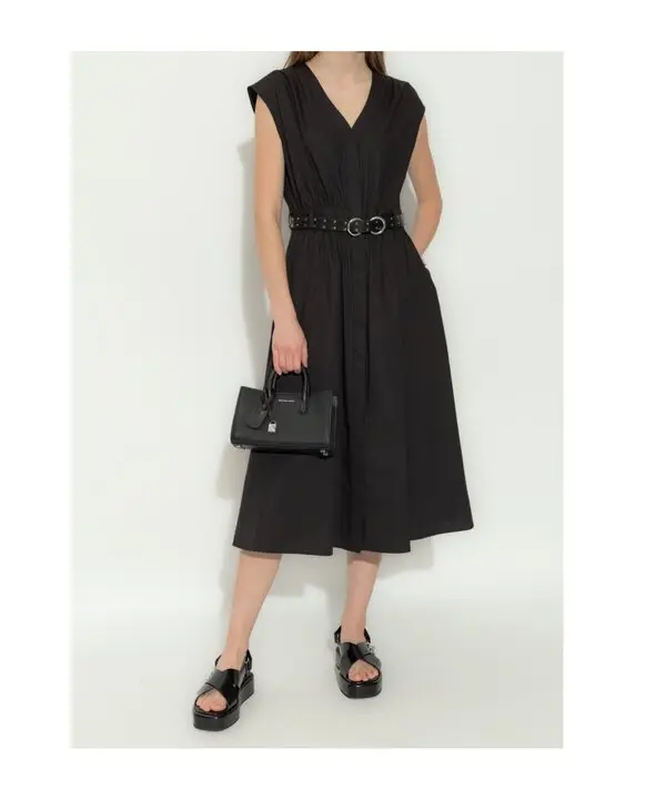 Michael Kors Stretched Poplin Belted Midi Dress