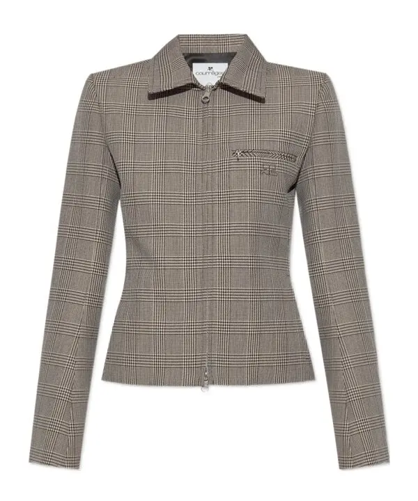 COURREGES Prince Of Wales Checked Zip-up Jacket - Gray