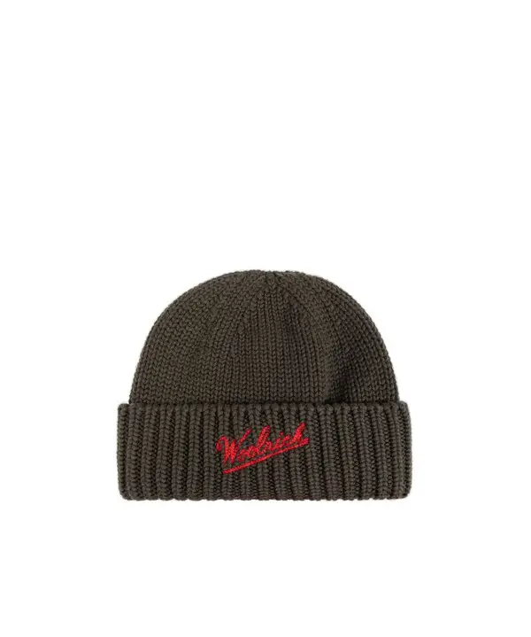 Woolrich Logo Intarsia Knit Beanie - Black