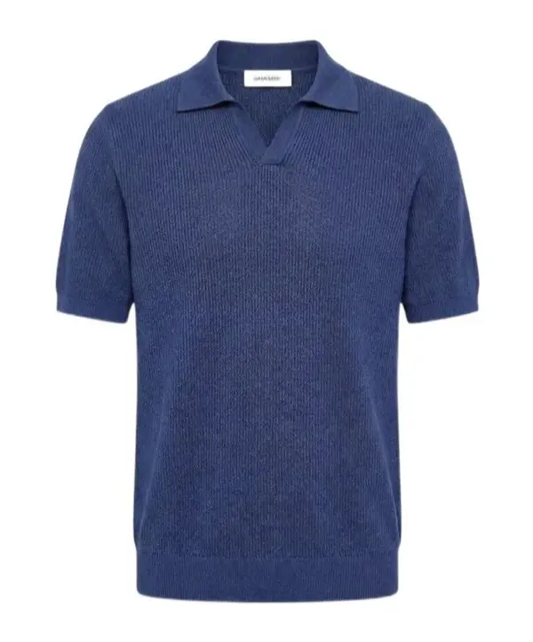 GRAN SASSO Ribbed-knit Short-sleeve Polo Shirt - Blue