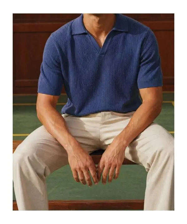 GRAN SASSO Ribbed-knit Short-sleeve Polo Shirt