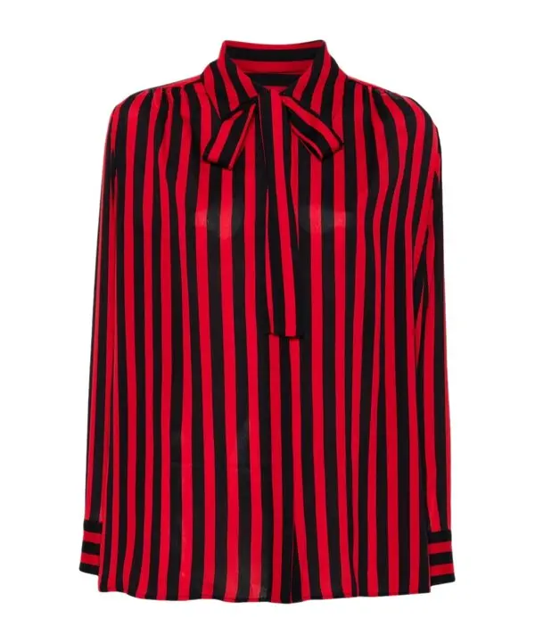 MSGM Striped Crepe Texture Shirt With Attached Scarf
