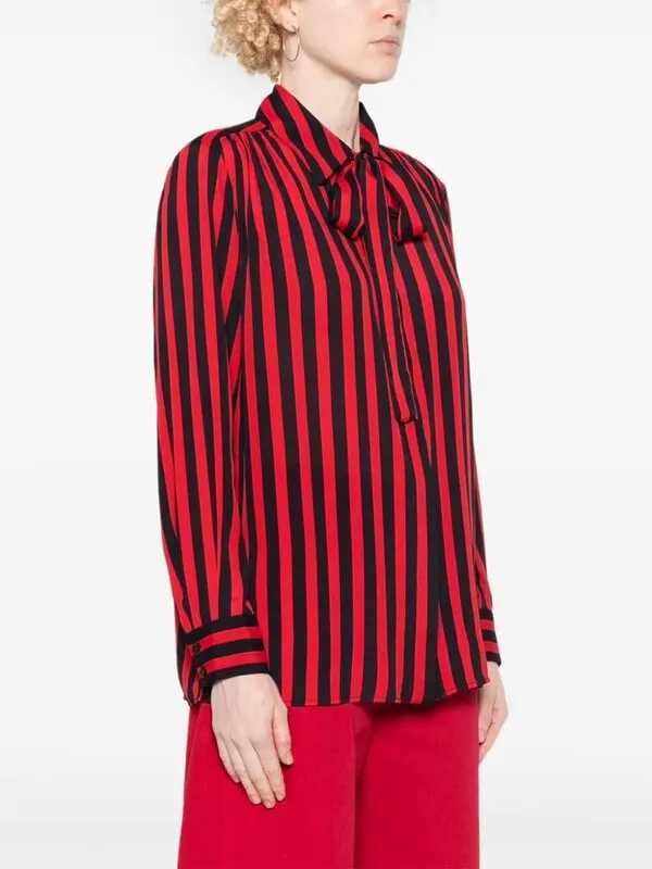MSGM Striped Crepe Texture Shirt With Attached Scarf