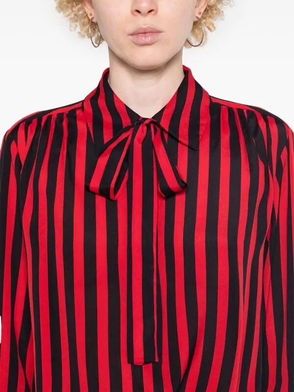 MSGM Striped Crepe Texture Shirt With Attached Scarf