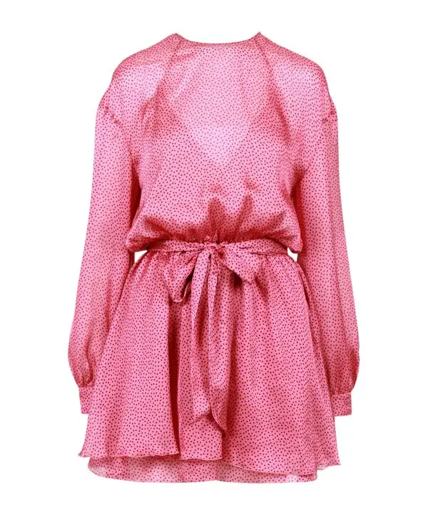 ANIYE BY Polka-dot Long Sleeve Belted Dress - Pink