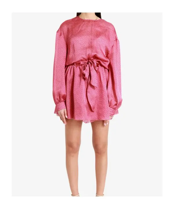 ANIYE BY Polka-dot Long Sleeve Belted Dress - Pink