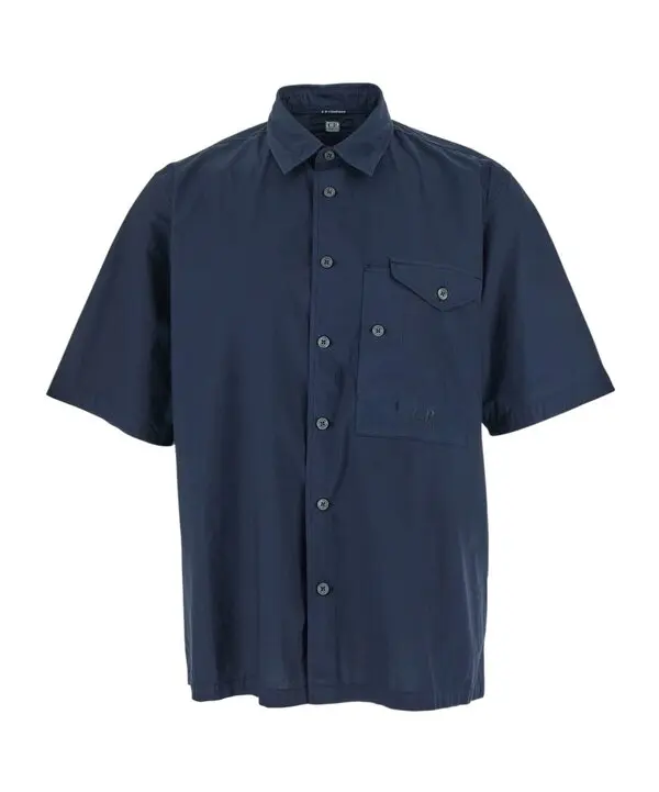 C.P. COMPANY Shirt With Classic Collar Embroidery - Blue